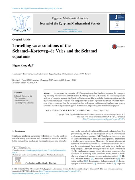 Pdf Travelling Wave Solutions Of The Schamelkortewegde Vries And The Schamel Equations