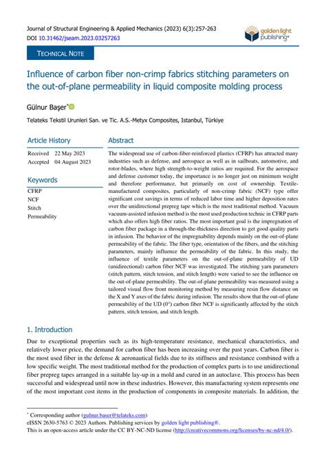 pdf influence of carbon fiber non crimp fabrics stitching parameters