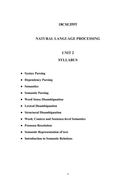 18CSE359T NLP Notes Unit 2 18CSE359T NATURAL LANGUAGE PROCESSING UNIT