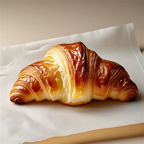 Flaky Golden Croissant On White Paper With Soft Background Pastry Baked