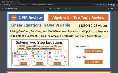 Linear Equations 1 Top Video Walkthroughs Algebra 1 L2 TPT