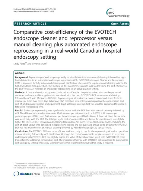 Pdf Comparative Cost Efficiency Of The Evotech Endoscope Cleaner And