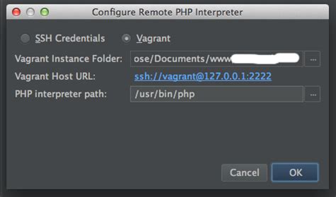 Phpunit PhpStorm Cant Connect To Vagrant To Add A Remote PHP Interpreter Private Key Not