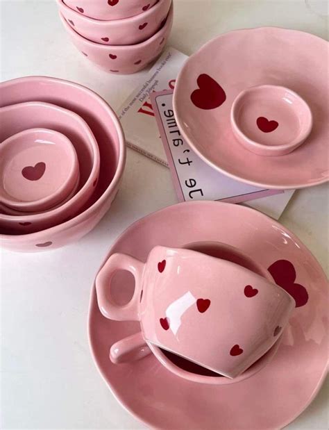 Fplace Women Girls Pink Loving Heart Shape Ceramic Tableware Mug Cup
