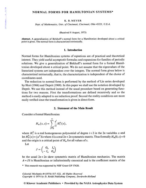 Pdf Normal Forms For Hamiltonian Systems