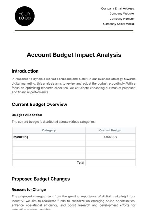 Budget Impact Analysis Template Excel Alberguepankotsi