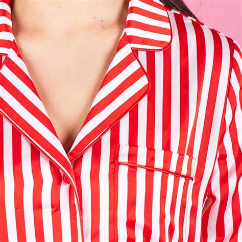Pyjamas And Robes Christmas Wishes Candy Cane Striped Womens Satin Pjs