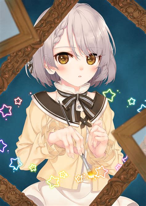 Safebooru Amamiya Chiharu Blue Background Braid Brush Holding Holding