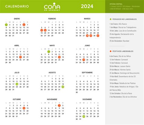 Calendario Feriados 2024 Cona Rh Uruguay