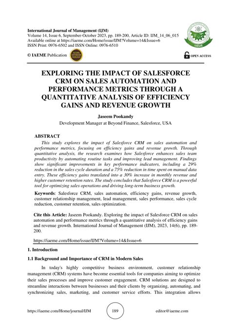 Pdf Exploring The Impact Of Salesforce Crm On Sales Automation And