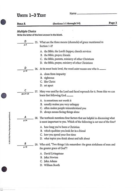 Bju Bible 7 Bible A Tests Answer Key 4th Ed Learning Plus Ph