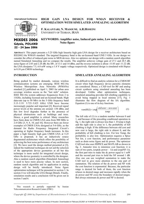 Pdf High Gain Lna Design For Wman Receiver And Optimization With Simulated Annealing Algorithm