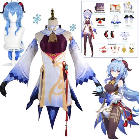 Genshin Impact Ganyu Cosplay Jumpsuit With Horns Full Set Azur Lane Anime Game Costume For