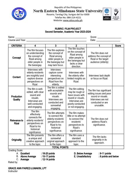 Rubric Film Project Download Free Pdf Rubric Academic Human