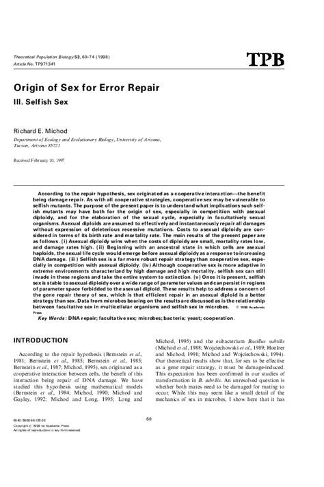 Pdf Sexual Evolution Repair Vs Asexual Strategies