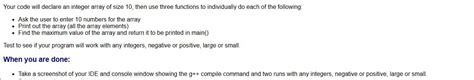 Solved Your Code Will Declare An Integer Array Of Size Chegg