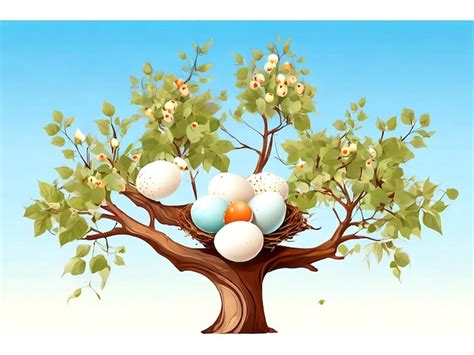 Premium Vector Vector Bird Eggs With Nest On A Tree Branch Isolated