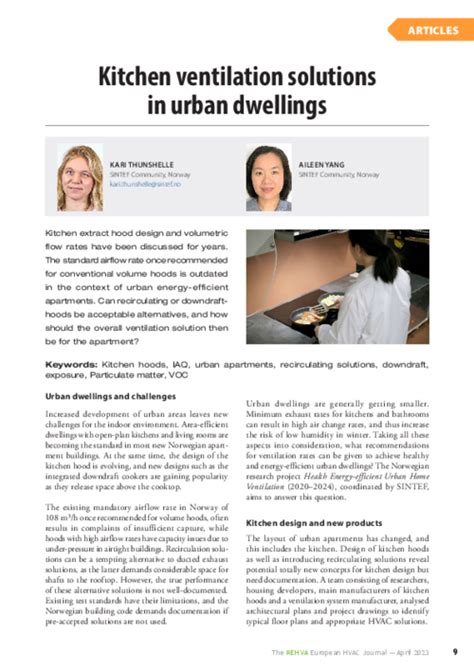 Rehva Journal Kitchen Ventilation Solutions In Urban Dwellings