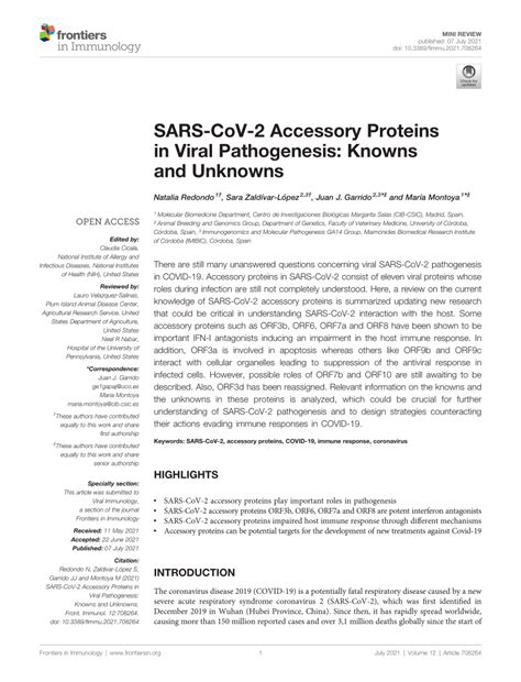 Pdf Sars Cov 2 Accessory Proteins In Viral Pathogenesis Knowns And Unknowns