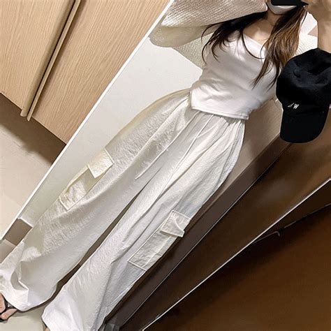 쿨링조거가능 나일론 투웨이 와이드 일자 스트링 조거 카고 아노락 팬츠 에이블리