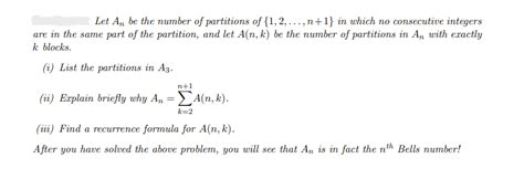 solved let an be the number of partitions of {1 2 … n 1} in