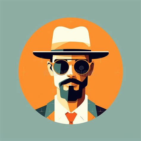 Flat Image Of A Stylized Male Character Design With A Hat And Mustache Aig35 Stock