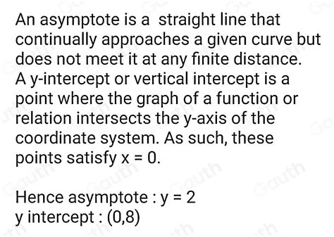solved what are the asymptote and the y intercept of the function