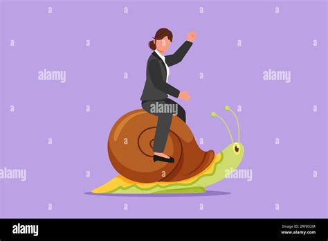 graphic flat design drawing pretty businesswoman rides snail weak