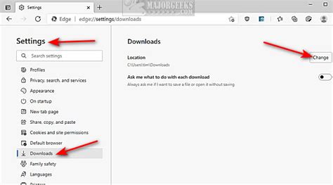 How to Change the Default Downloads Folder in Microsoft Edge - MajorGeeks
