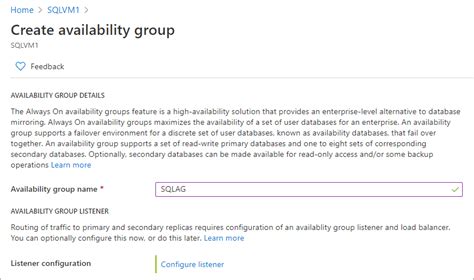 Configure An Availability Group Azure Portal Sql Server On Azure