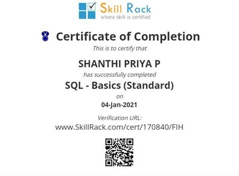 Shanthi Priya On Linkedin Skillrack Sql Certificateofcompletion