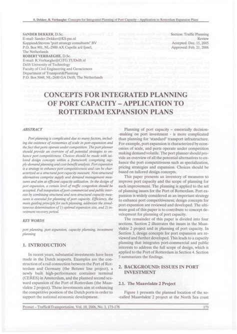 Pdf Concepts For Integrated Planning Of Port Capacity Application To Rotterdam Expansion Plans