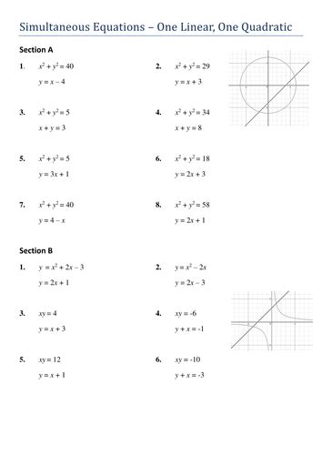 Simultaneous Equations With One Quadratic Worksheet And Powerpoint Teaching Resources
