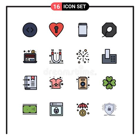 Group Of 16 Flat Color Filled Lines Signs And Symbols For Magnet Dollar Business Mobile