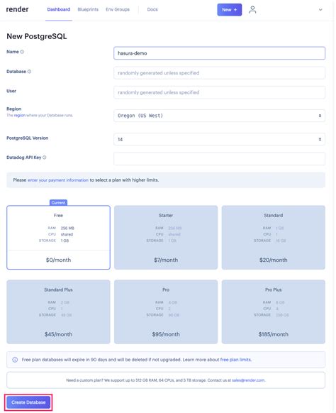 Cloud Using Hasura Cloud With A Render Postgres Database Hasura Graphql Docs