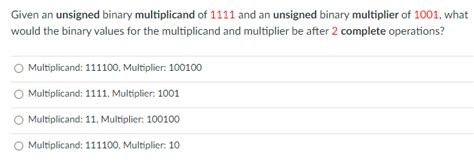 Solved Given An Unsigned Binary Multiplicand Of 1111 And An