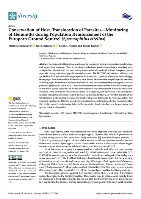 Pdf Helminth Dynamics In Translocated Ground Squirrels