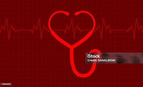 빨간색 그리드 배경 벡터 스톡 일러스트레이션에 하트 모양과 하트비트 펄스 기호가 있는 청진기 아이콘 배경 주제에 대한 스톡 벡터 아트 및 기타 이미지 Istock