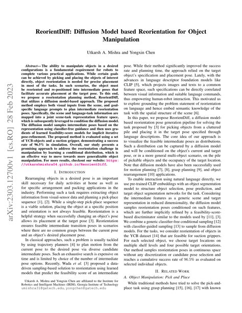 Pdf Reorientdiff Diffusion Model Based Reorientation For Object Manipulation