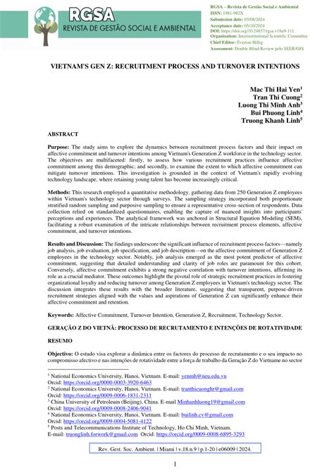Pdf Vietnams Gen Z Recruitment Process And Turnover Intentions