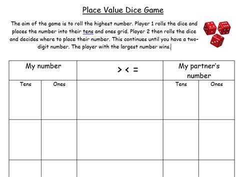 Place Value Comparison Dice Game Teaching Resources