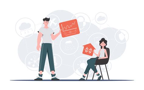 사물 인터넷 개념 소녀와 남자는 Iot 분야의 팀입니다 웹 사이트 및 프리젠 테이션에 좋습니다 벡터 일러스트레이션 개념에 대한 스톡 벡터 아트 및 기타 이미지 Istock