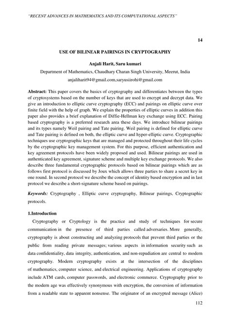 Pdf Recent Advances In Mathematics And Its Computational Aspects Use Of Bilinear Pairings In