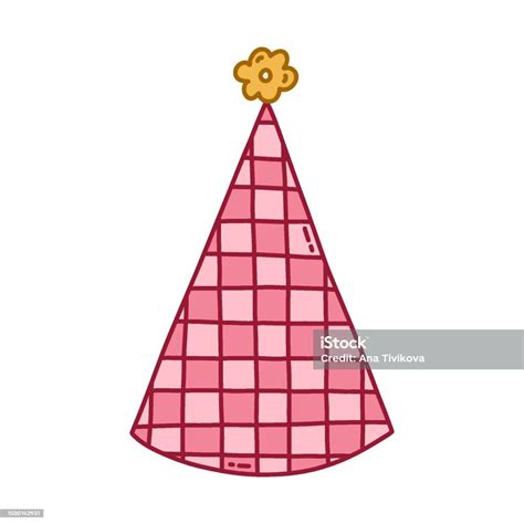 위의 꽃과 밝은 색상의 생일 파티 모자 파티 콘과 크리스마스 모자는 귀여운 장식으로 장식되어 있습니다 흰색 배경에 분리된 손으로 그린 윤곽선이 있는 간단한 벡터 다채로운