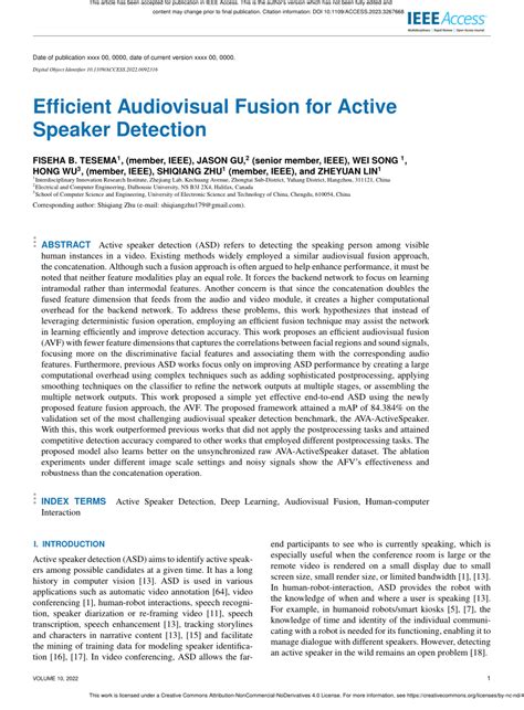 Pdf Efficient Audiovisual Fusion For Active Speaker Detection