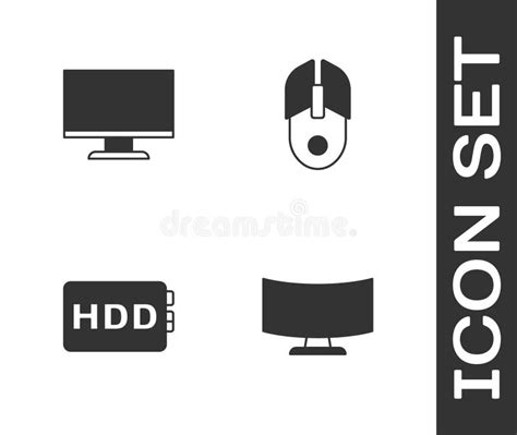 set computer monitor screen hard disk drive hdd and mouse icon