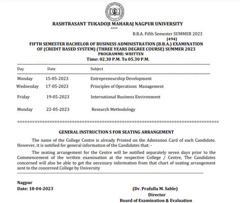rtmnu time table summer 2023 download pdf here