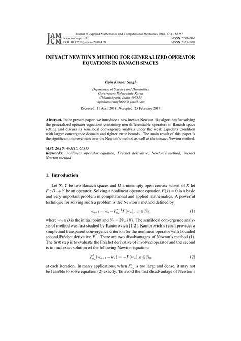Pdf Inexact Newtons Method For Generalized Operator Equations In Banach Spaces
