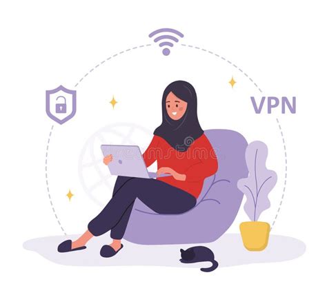 Vpn Service Muslim Woman Using Private Network For Protect Personal