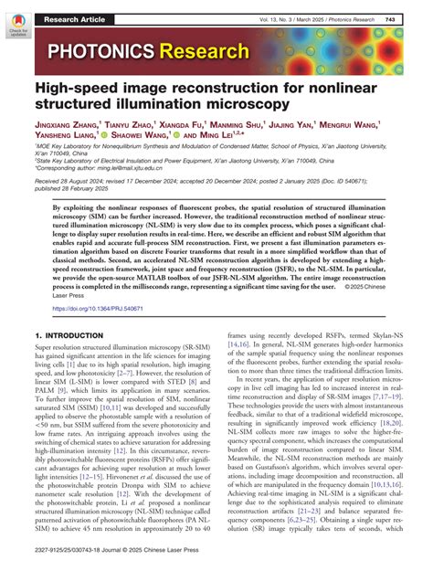 Pdf High Speed Image Reconstruction For Nonlinear Structured Illumination Microscopy